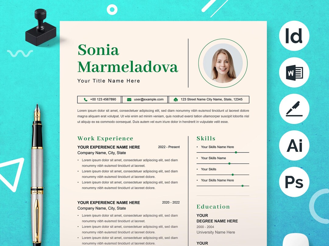 Elegant Resume/cv Template, Word Format, Cover Letter Template ...