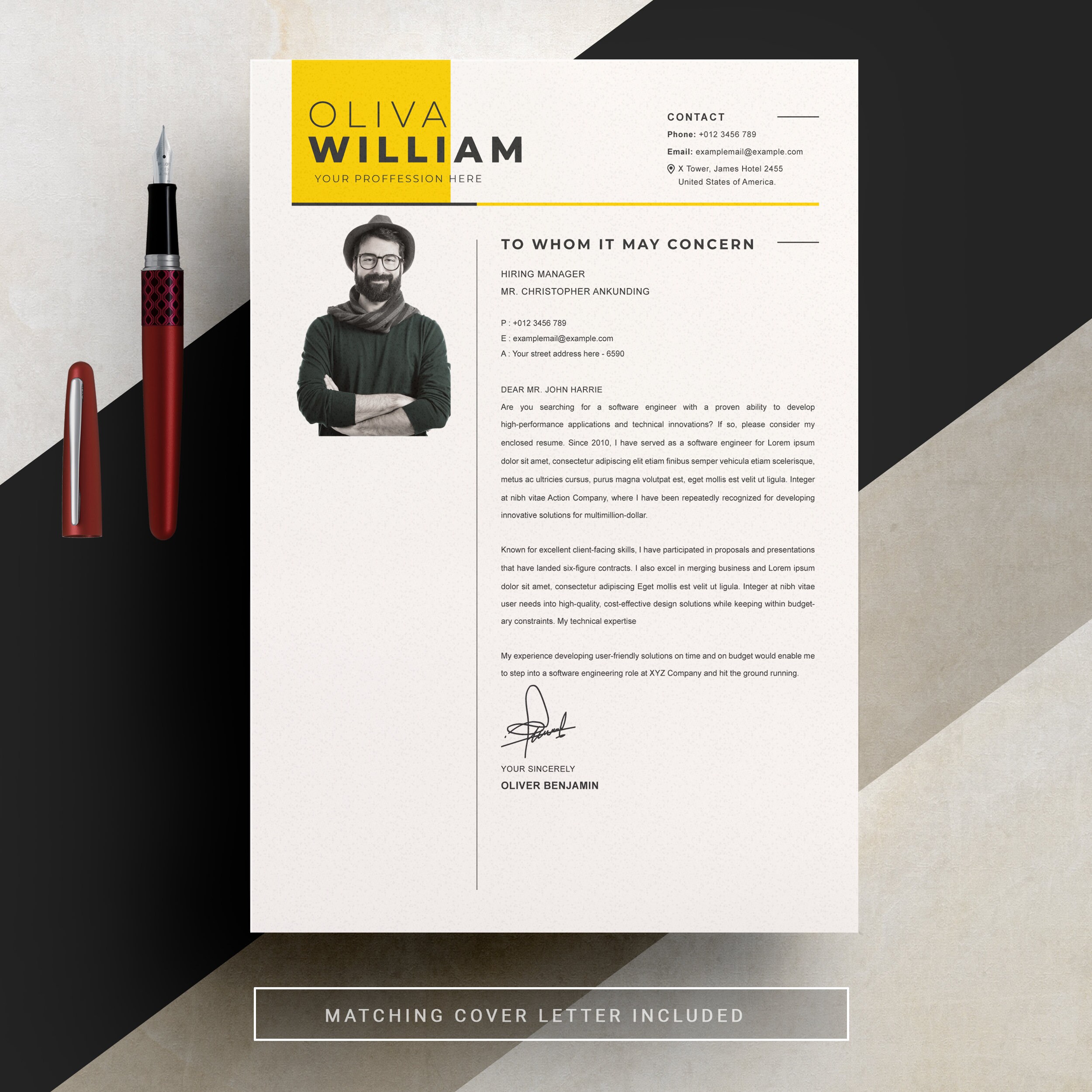 Resume Template for Word 1 & 2 Page Professional Resume Template, Cover ...