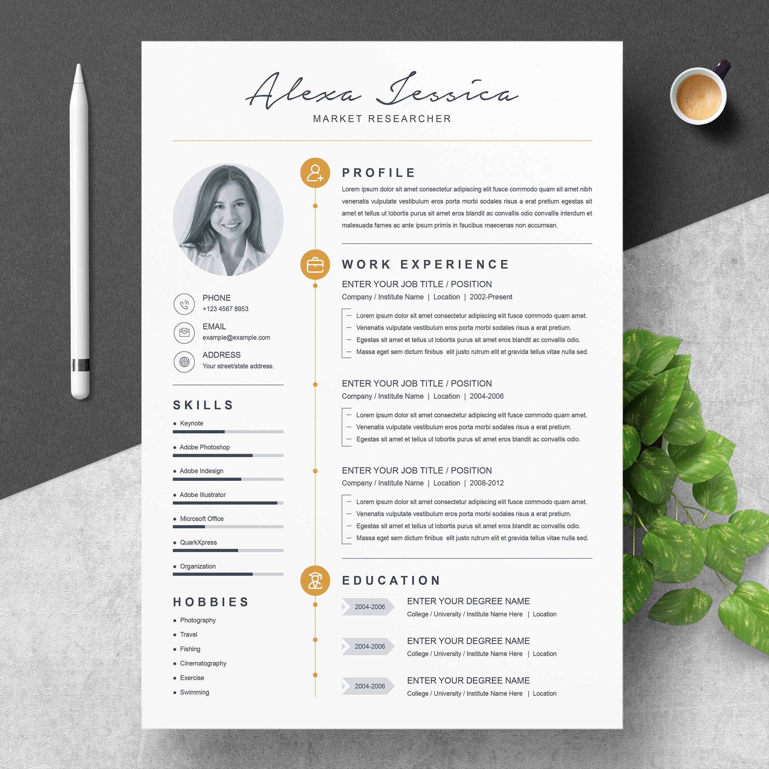 Modern Resume Template, CV Template, Cover Letter, Professional ...