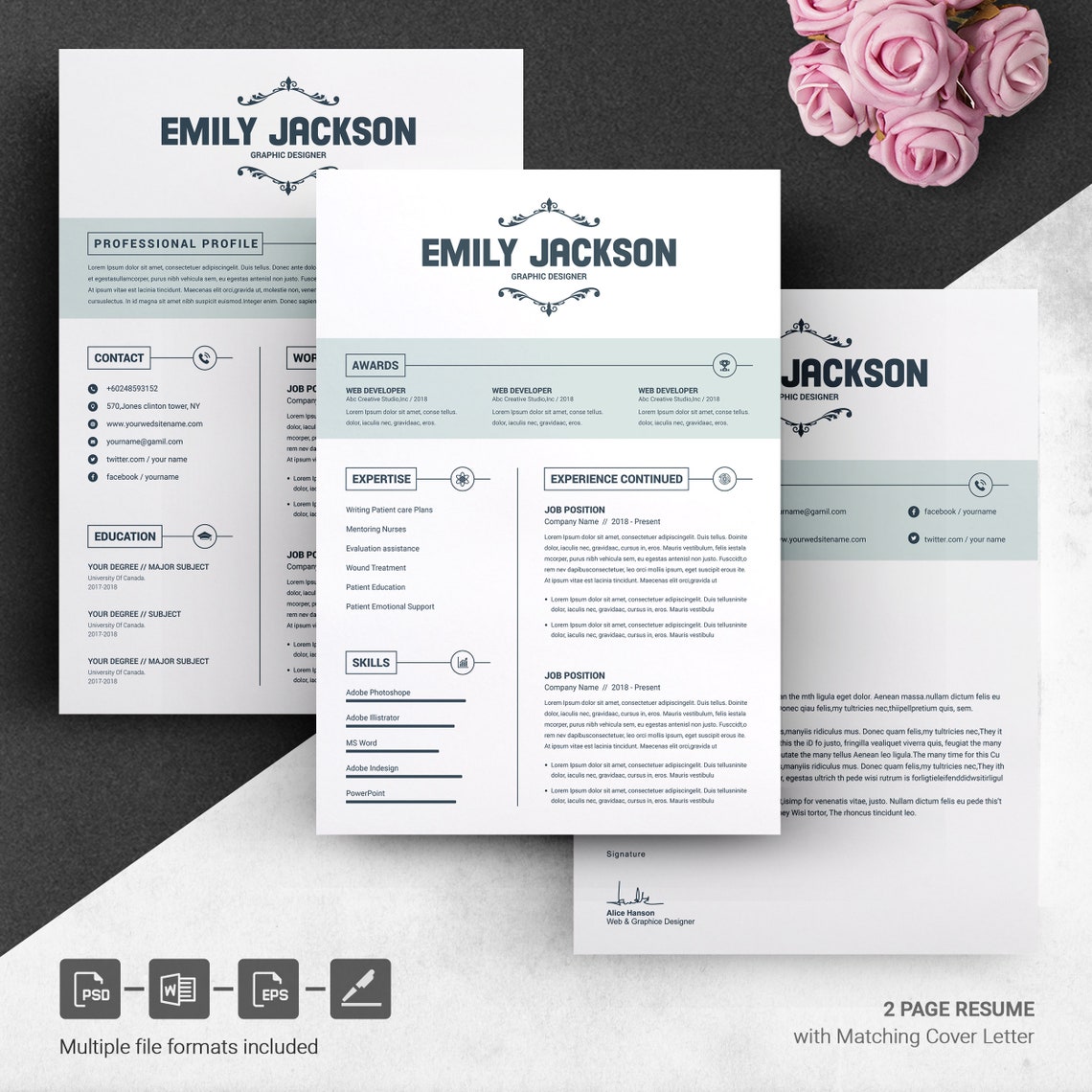 Resume CV Design MS Word Template With Cover Letter Instant - Etsy