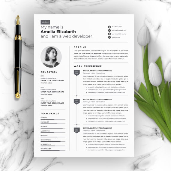 Resume / CV Design Template for Web Developer Professional - Etsy