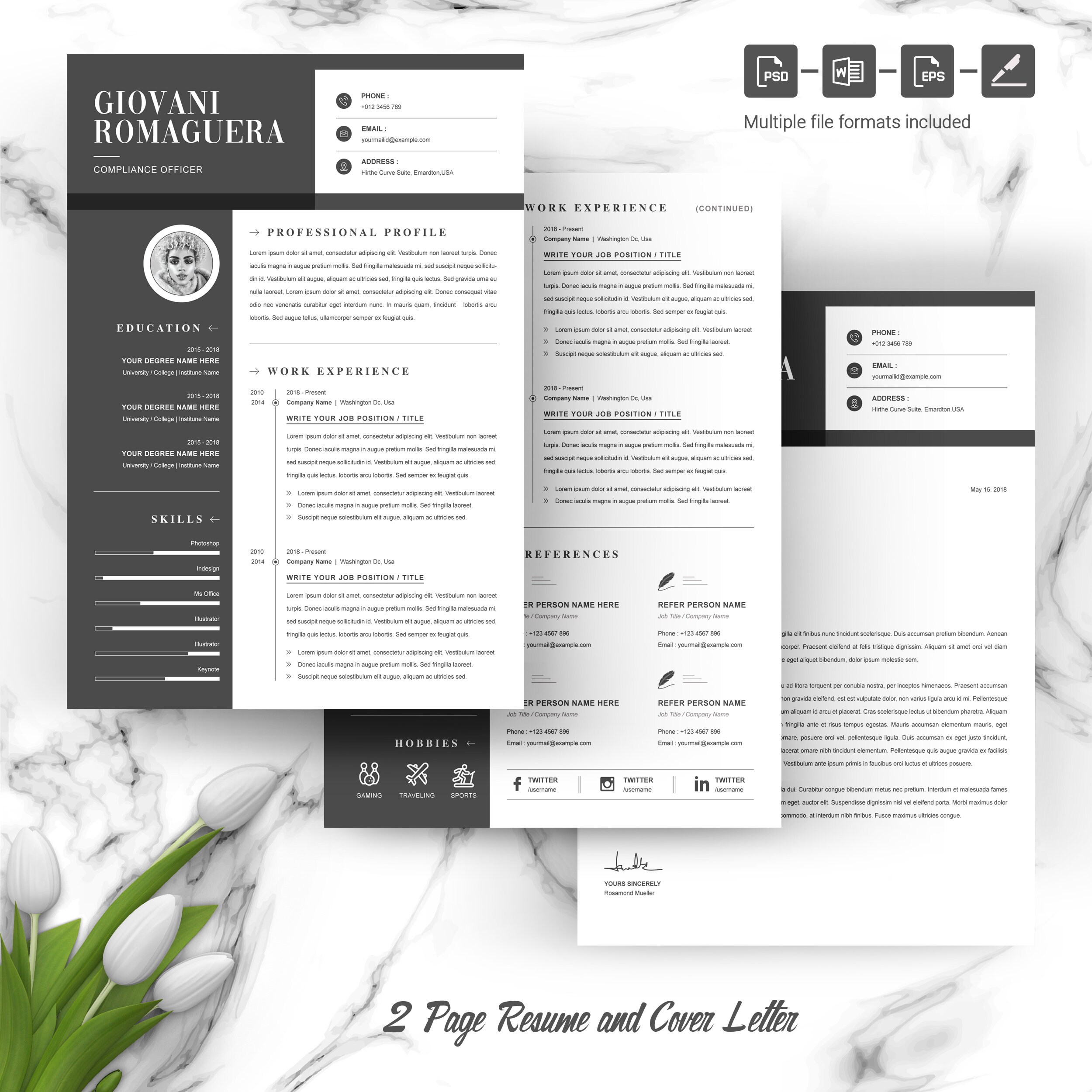 Minimal and Black White Clean Resume/cv Design Template Microsoft Word ...