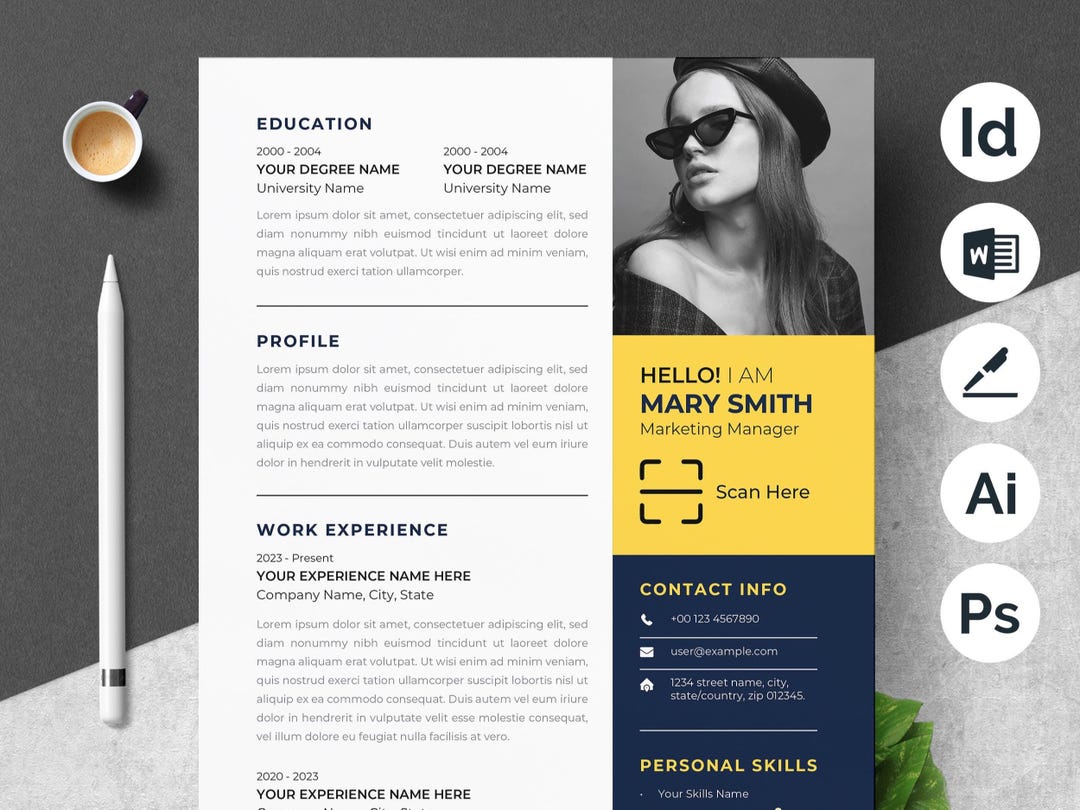 Modern Resume Design, CV Layout, Digital Download Resume, Job ...