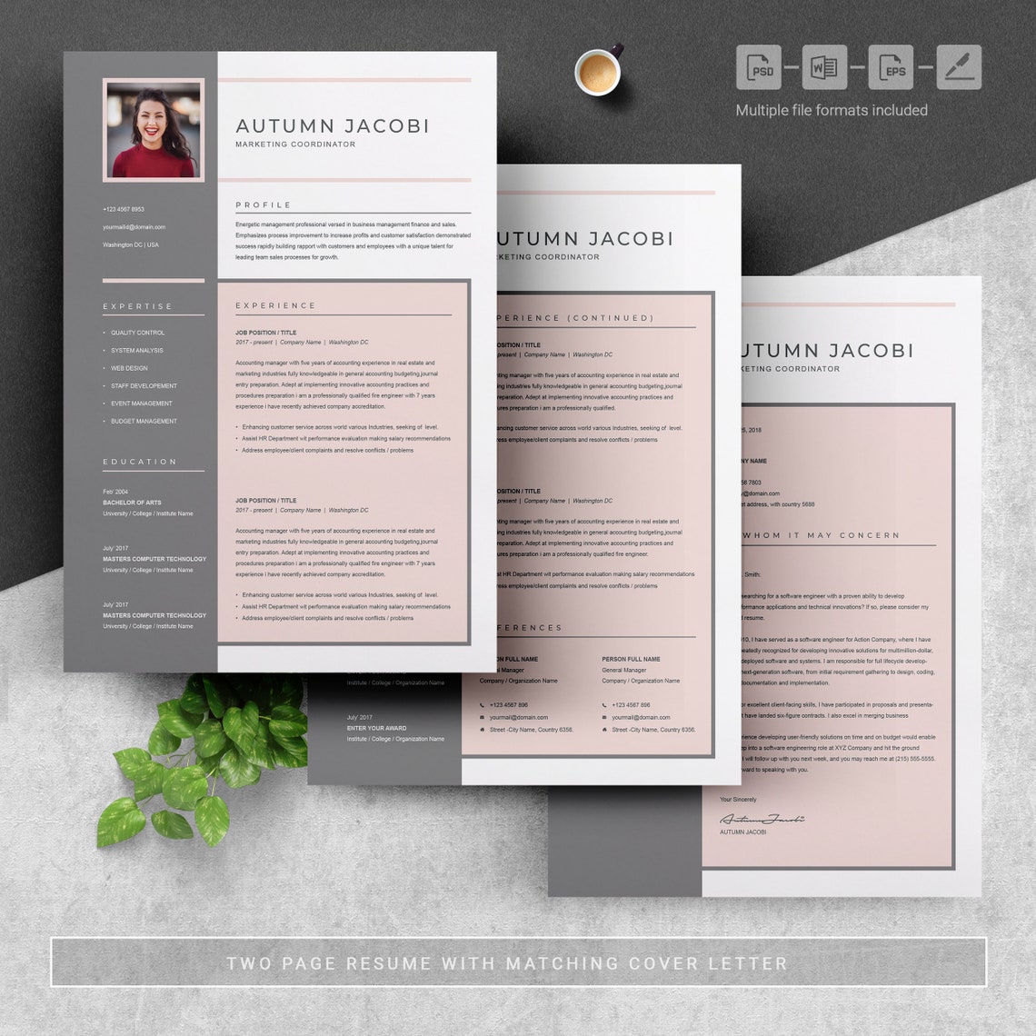 Resume Template 3 Page CV Template Cover Letter / Instant Download MS ...