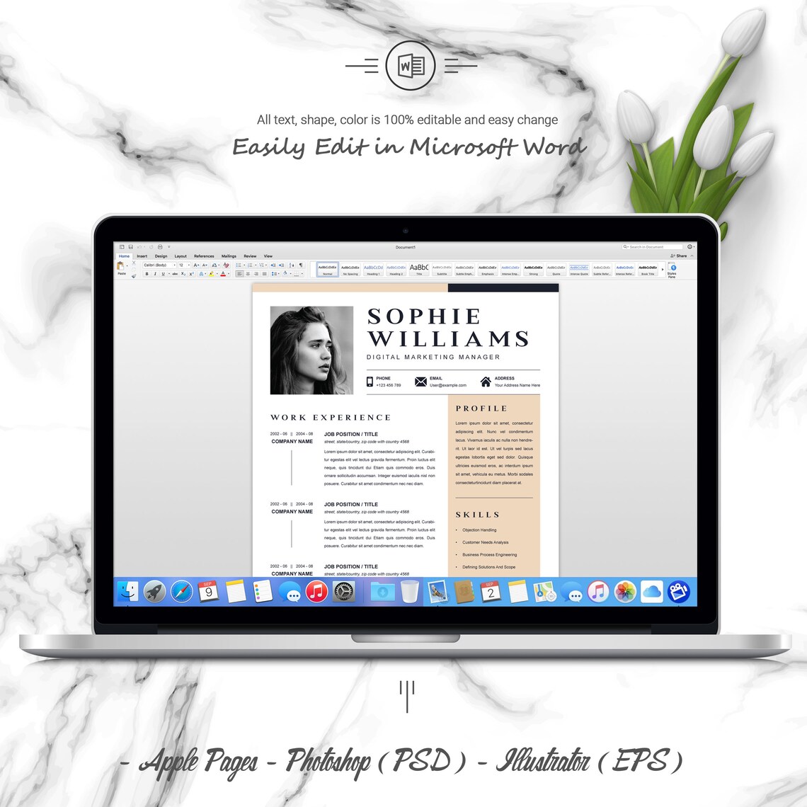 Clean and Modern Resume Template Word CV Template Cover Letter ...