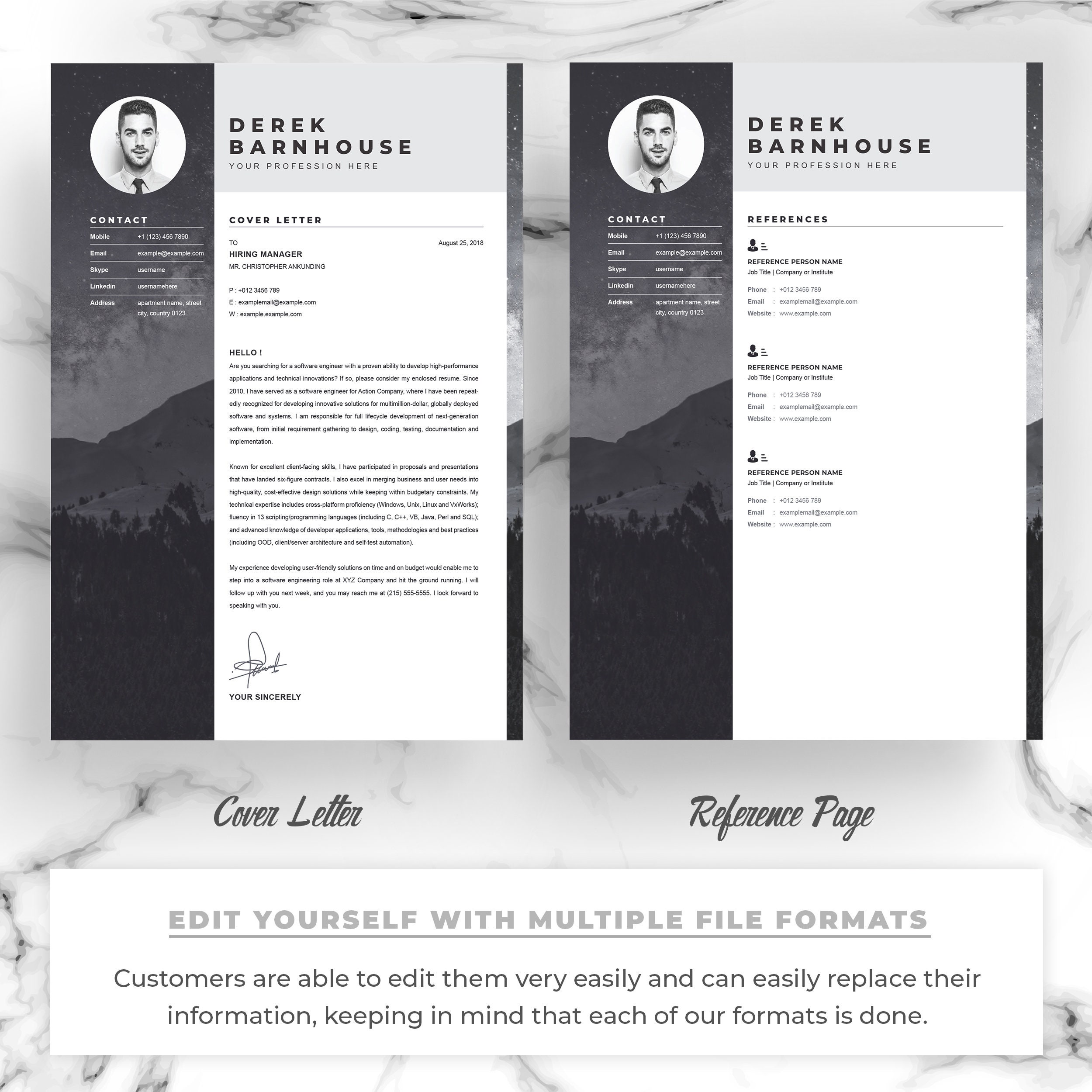 Resume Template Instant Download for Word Professional CV Design Modern ...