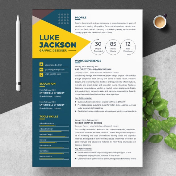 Graphic Designer Resume Template CV Curriculum Vita | Etsy