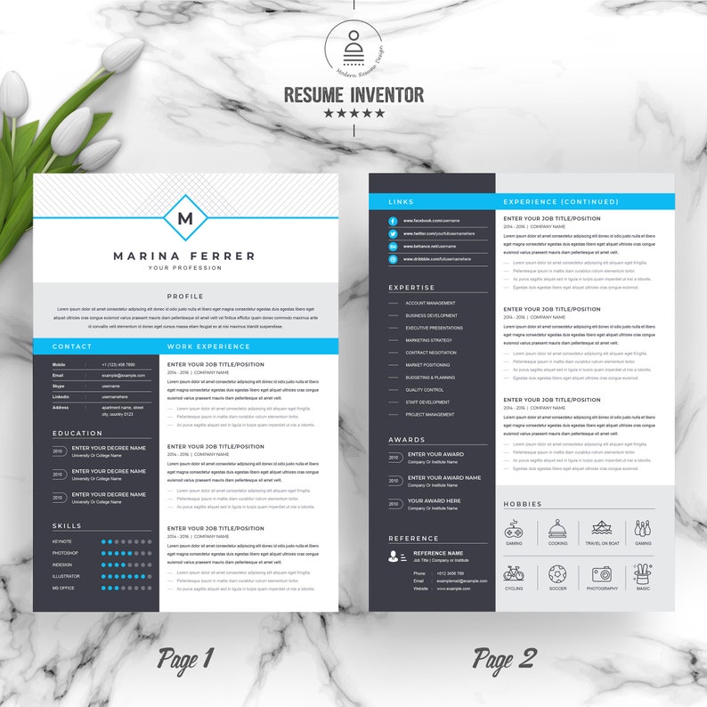 Modern Resume Template, Cover Letter, Word, Mac,a4, CV Template ...