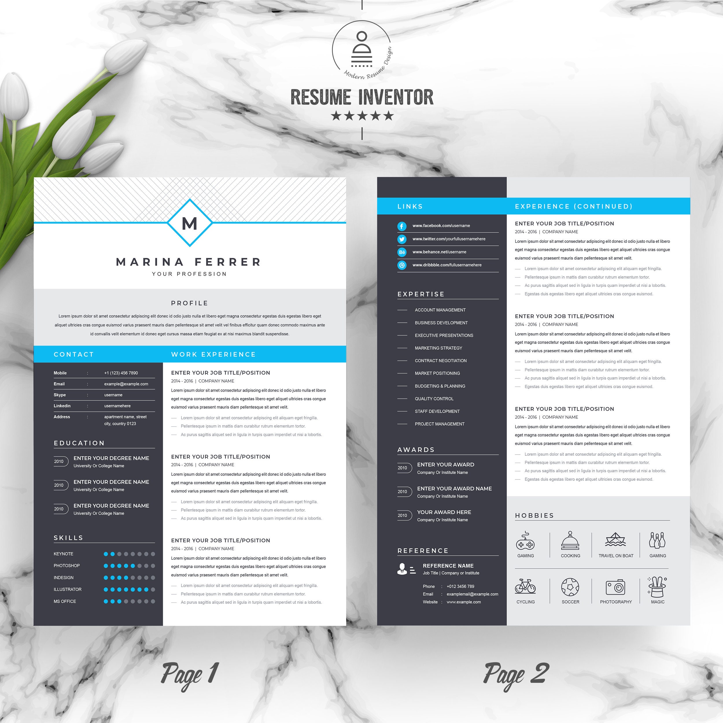 Modern Resume Template, Cover Letter, Word, Mac,a4, CV Template ...