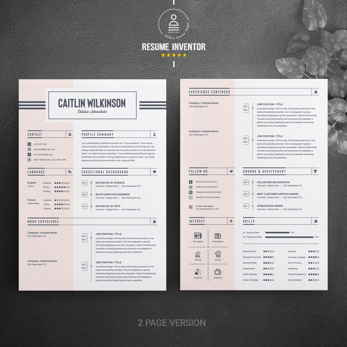 Job Resume / CV Word Design Template MS Word Editable and Printable ...