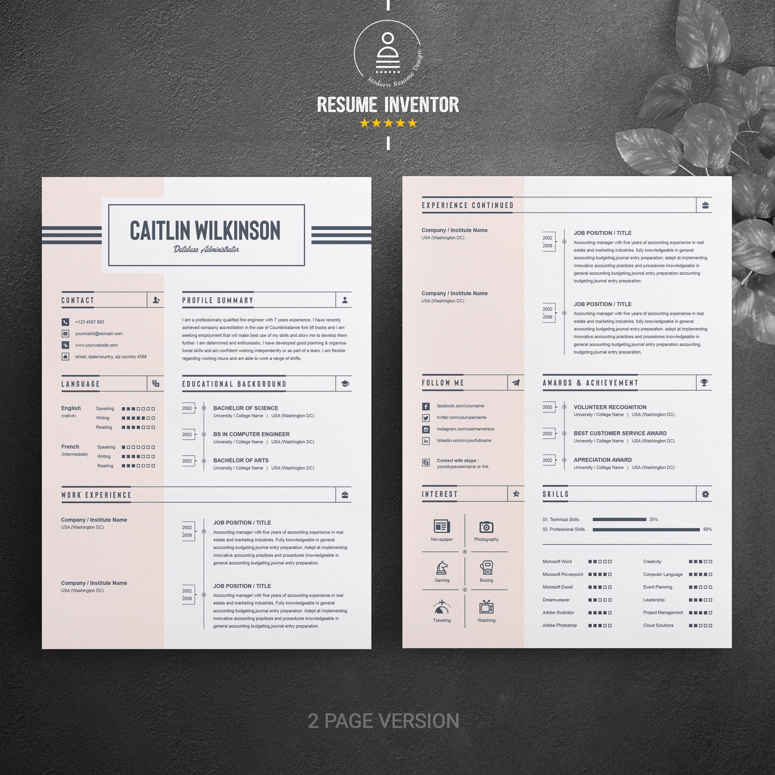 Job Resume / CV Word Design Template MS Word Editable and - Etsy