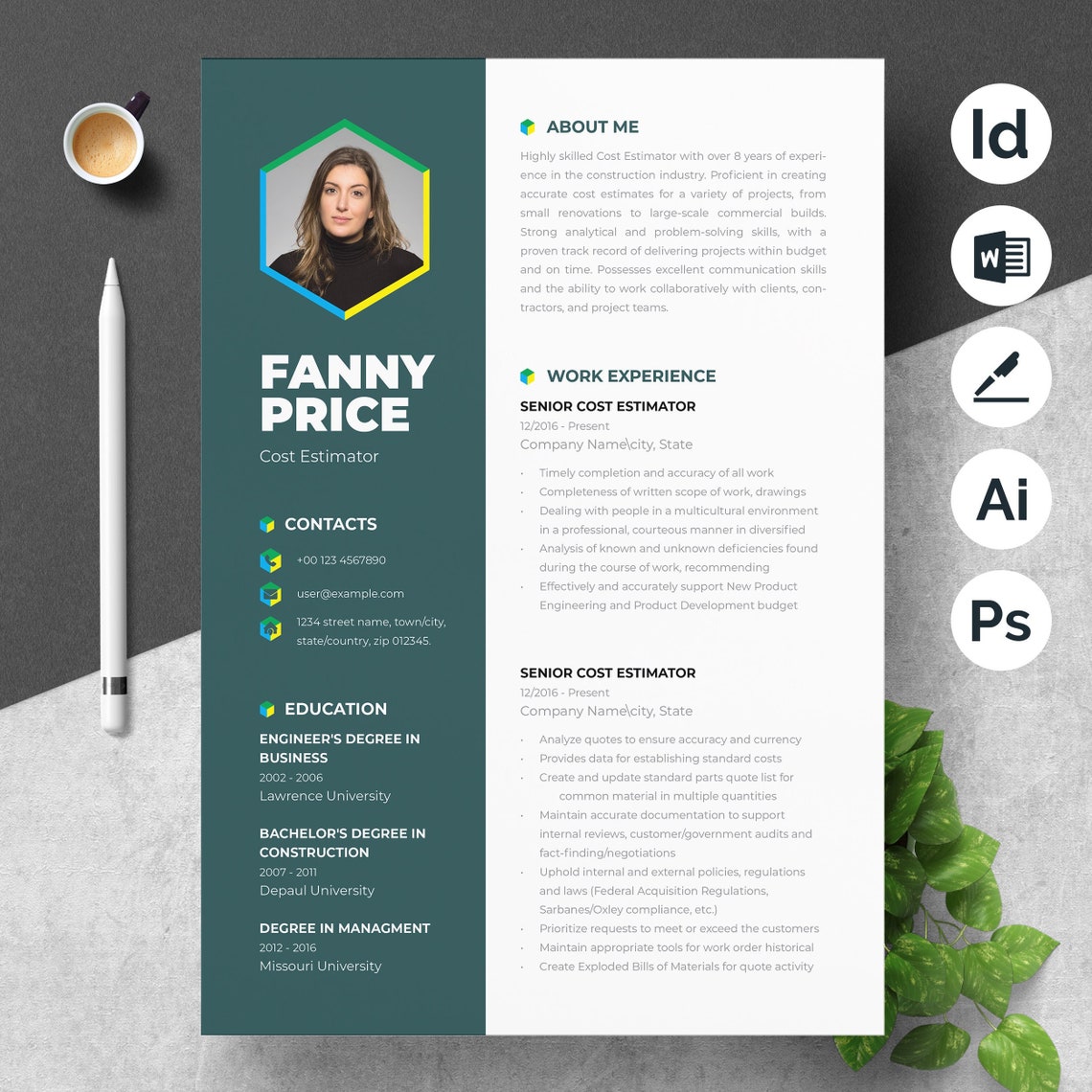 Elegant Resume Template, Classic CV Design, Stylish Resume Layout ...