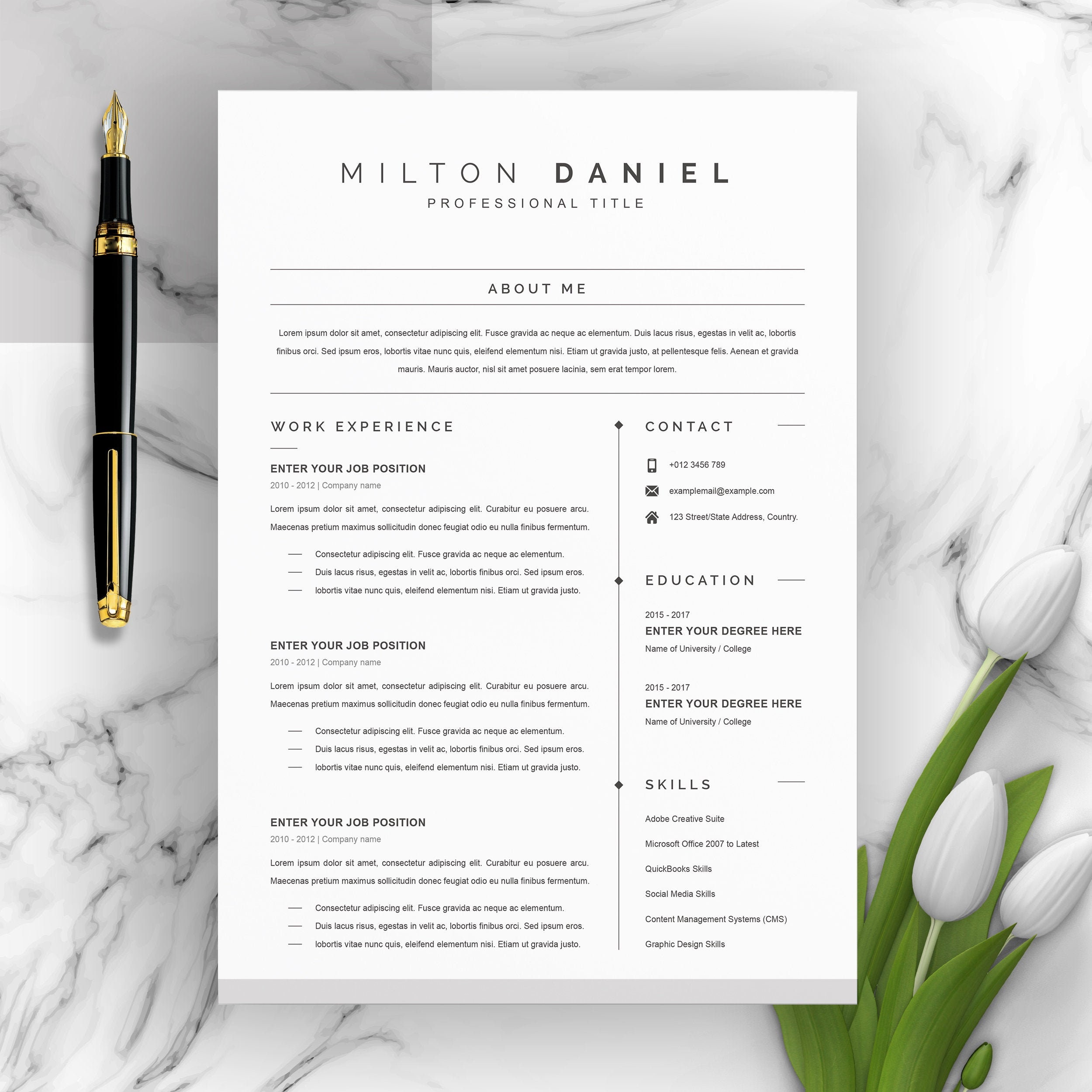Professional Word Resume CV Template - Etsy