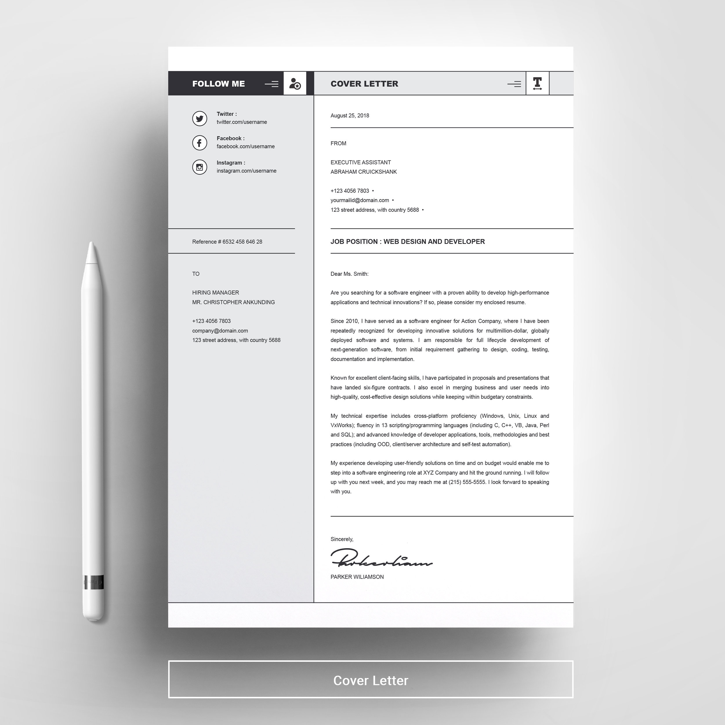 2 Page MS Word Clean Professional & Modern Resume Design Template CV ...