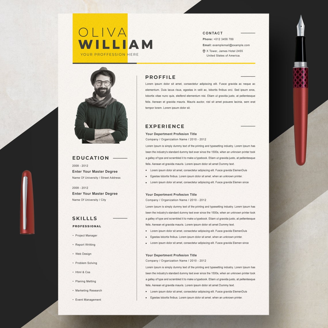 Resume Template for Word 1 & 2 Page Professional Resume Template, Cover ...