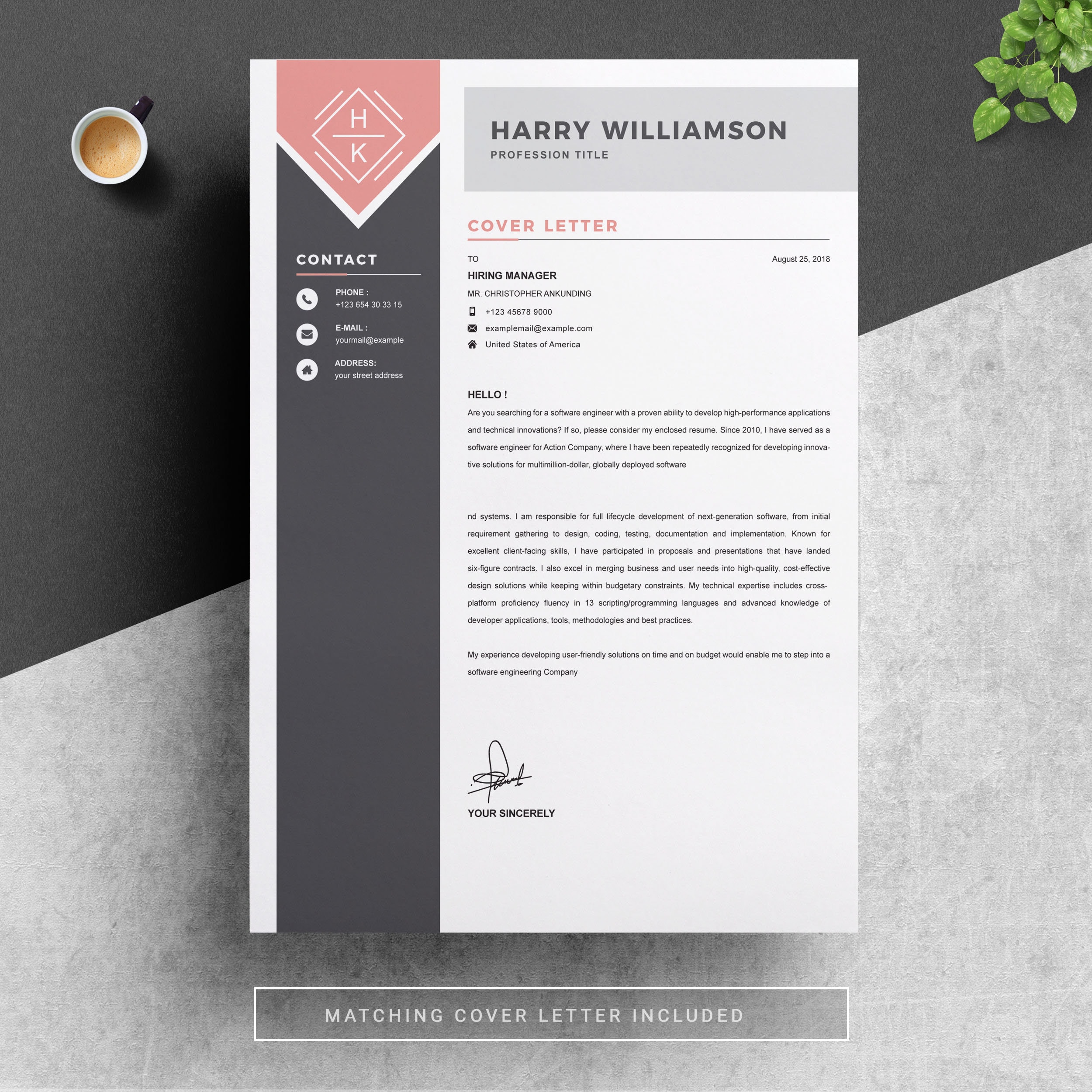 One Page Resume Template Cover Letter Template Reference - Etsy