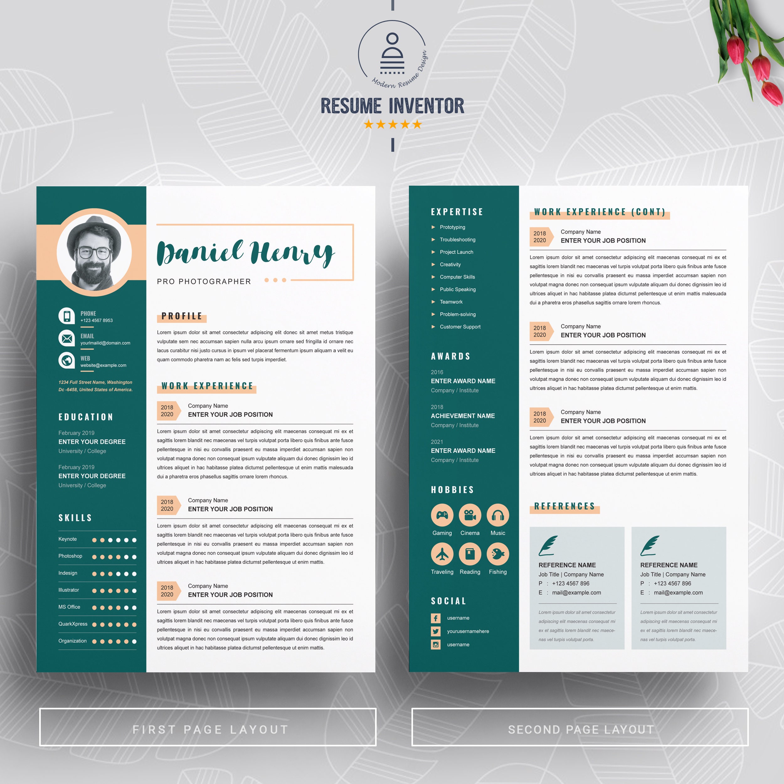 Modern Resume Template and Format CV Word Template - Etsy