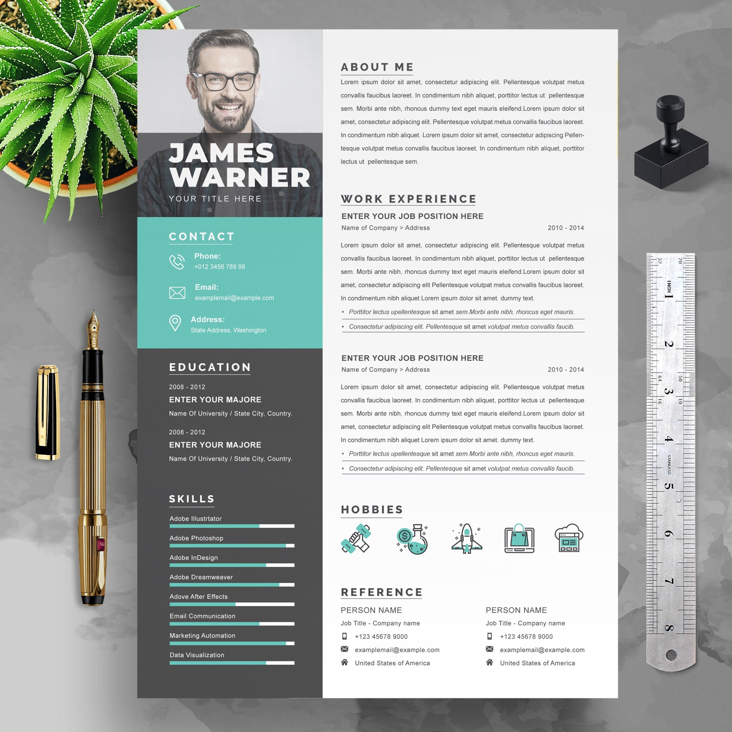 2 Page Job Resume Template Professional Resume Template CV Template ...