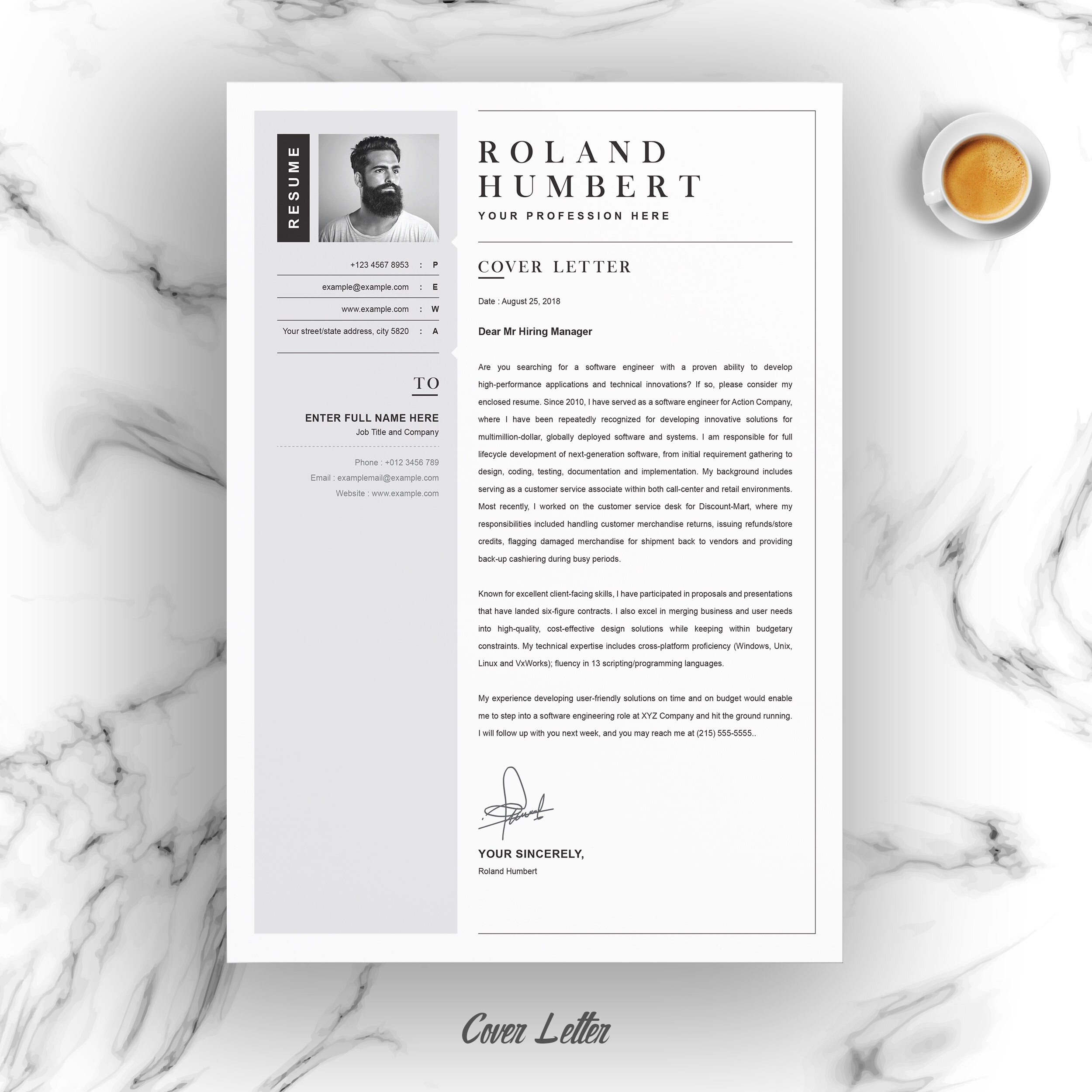 1 Page Resume Template / CV Design - Etsy