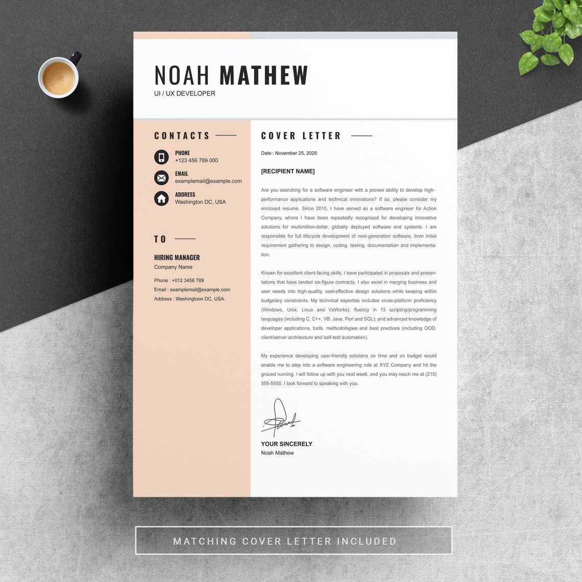 Professional Modern Resume Template Word Clean Resume Template Apple ...