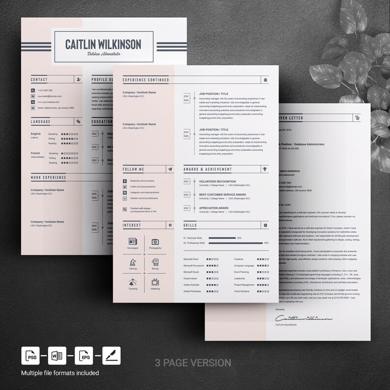 Job Resume / CV Word Design Template MS Word Editable and Printable ...
