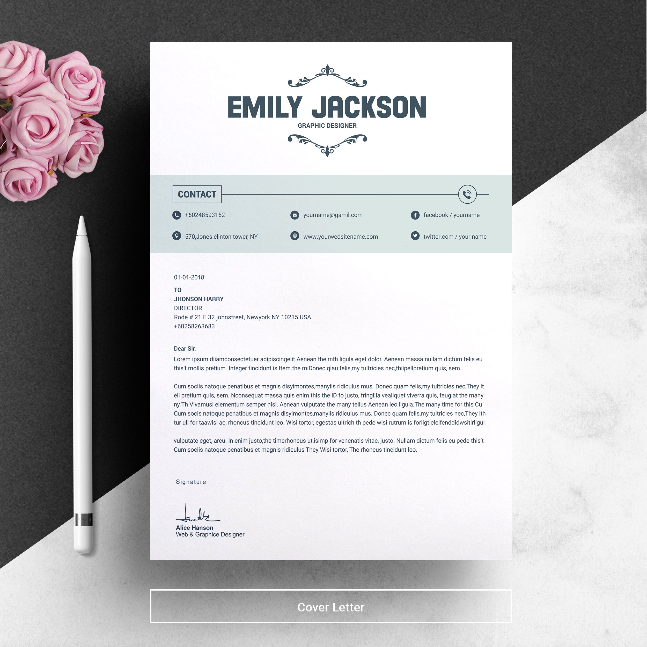 Resume CV Design MS Word Template With Cover Letter Instant - Etsy