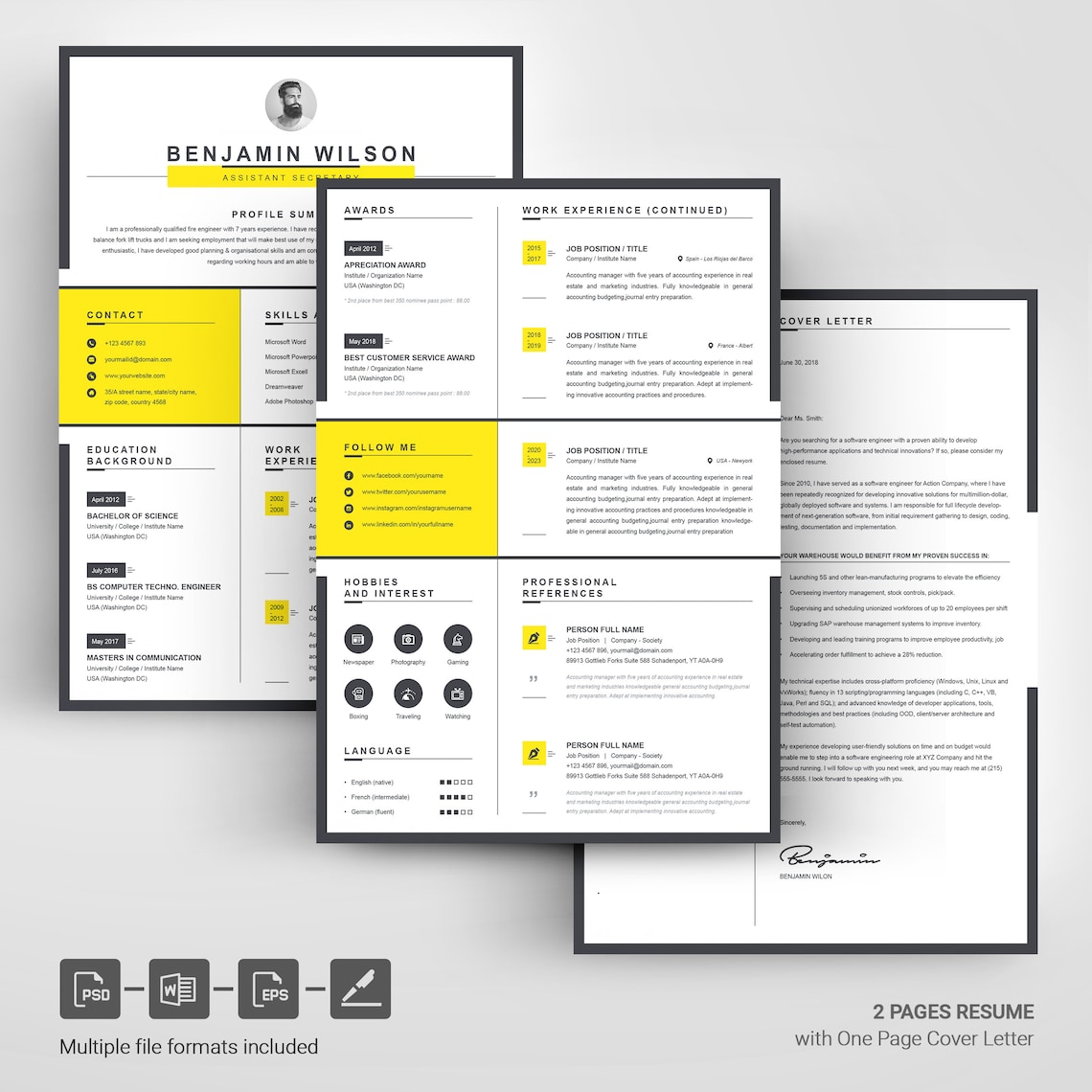 Clean & Minimal Resume Template MS Word and Apple Pages Two Pages ...