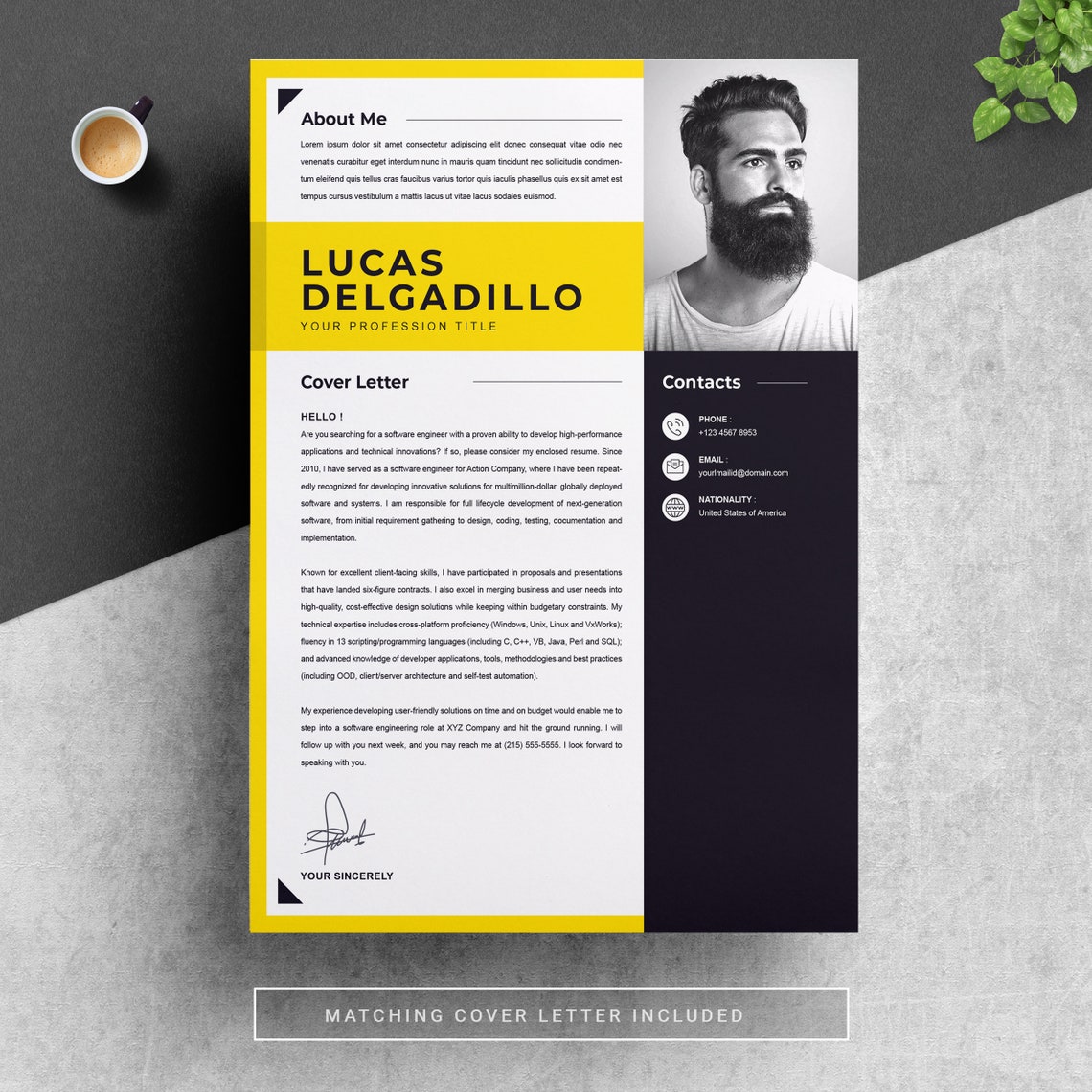 Minimal Yellow Resume / CV Template - Etsy