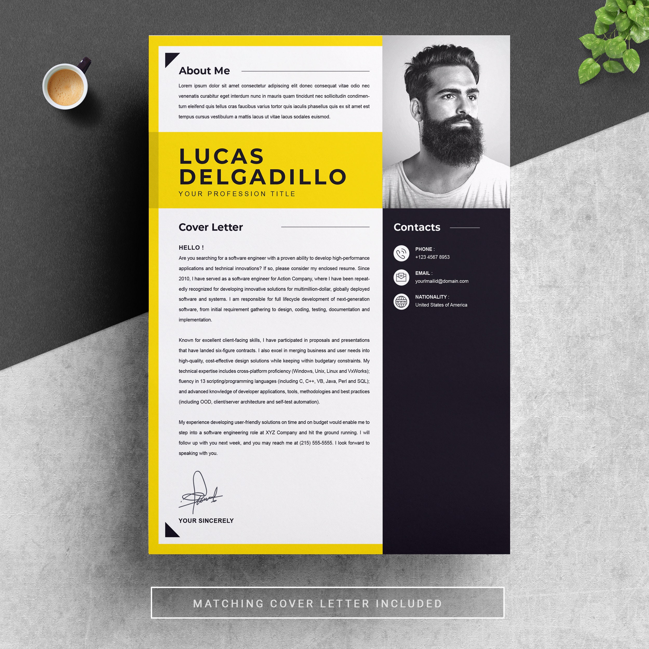 Minimal Yellow Resume / CV Template - Etsy
