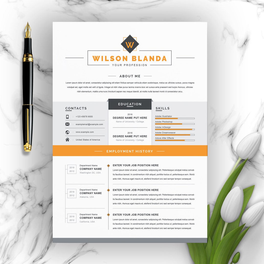 Clean CV / Resume Template With MS Word Cover Letter - Etsy