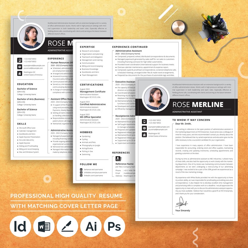Creative HR Resume Template With Cover Letter , Professional CV ...
