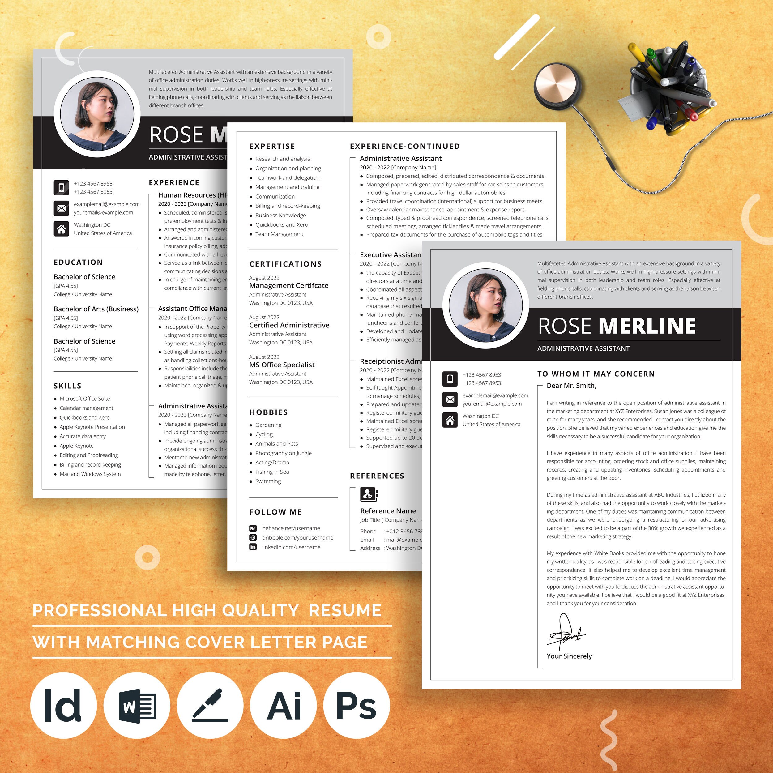 Creative HR Resume Template With Cover Letter , Professional CV ...