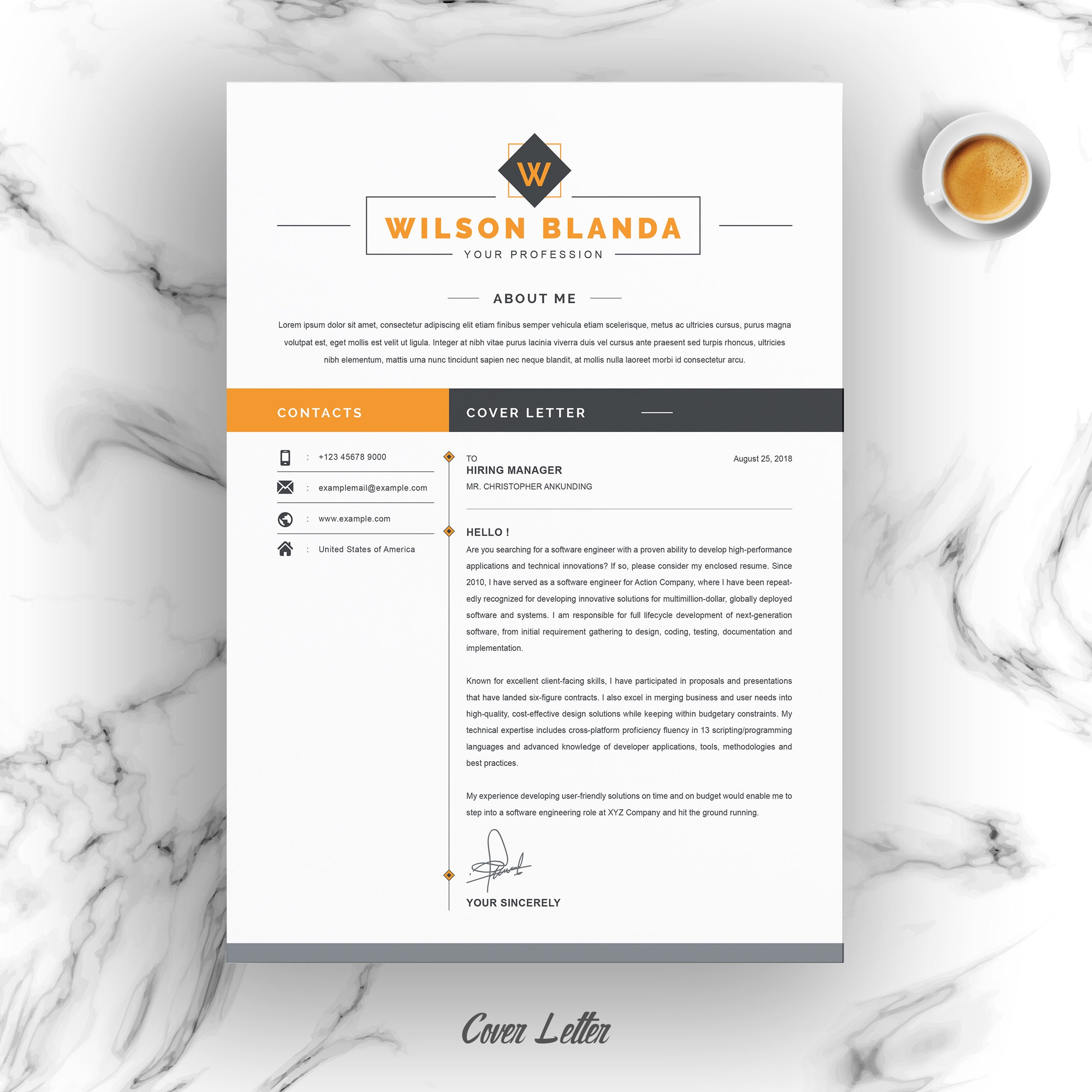 Clean CV / Resume Template With MS Word Cover Letter - Etsy