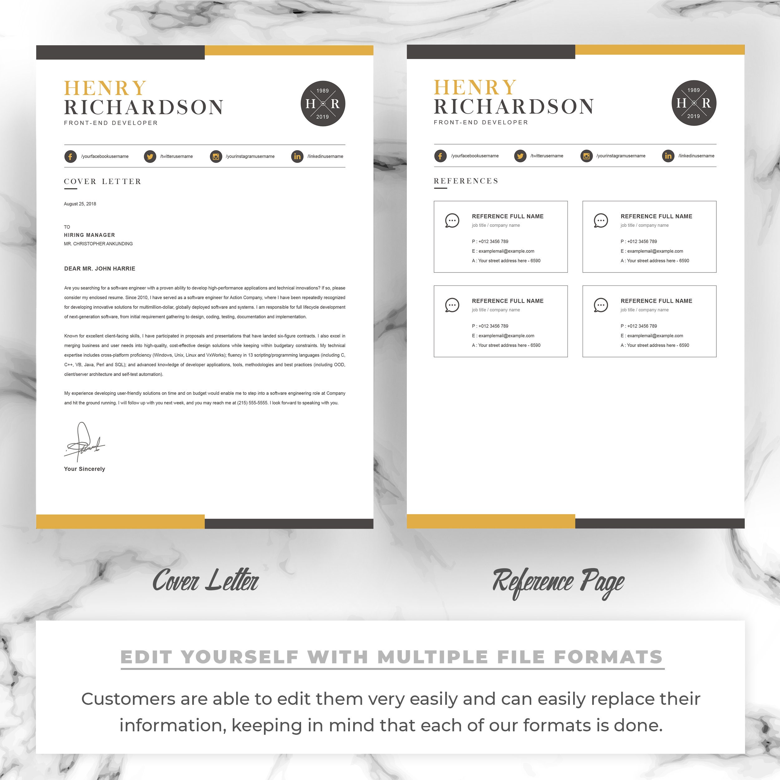 Professional Word Resume CV Template With Cover Letter - Etsy