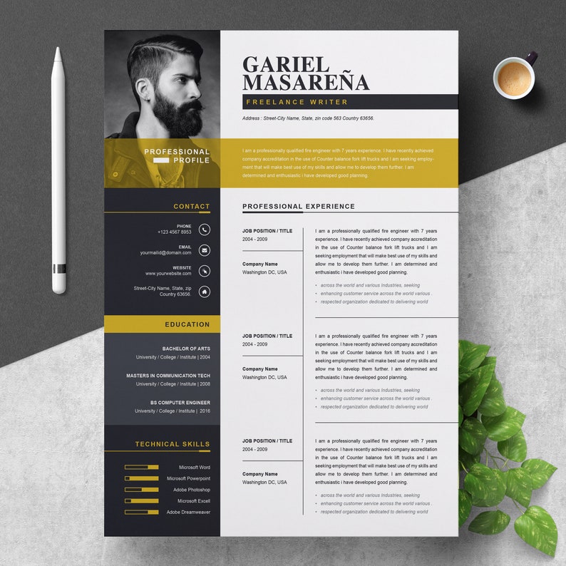 Plantilla de CV / Plantilla de CV moderna y profesional para Word / CV ...