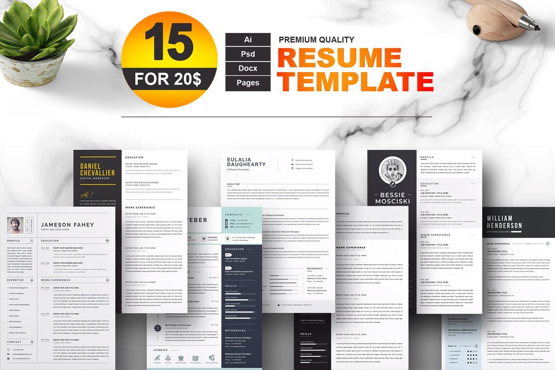 Resume / CV Template Bundle 15 Resume Design With Cover - Etsy