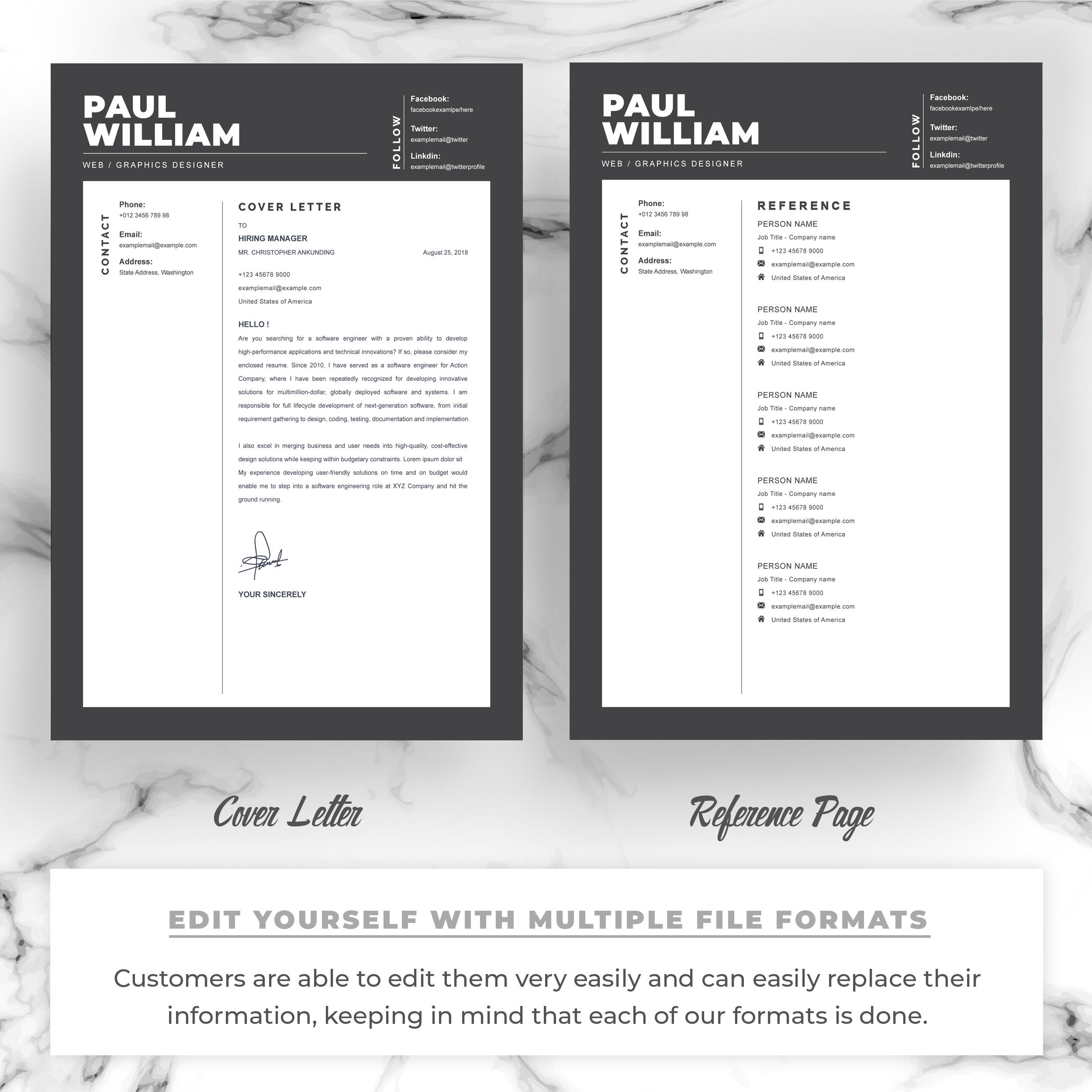 Resume Templates With Border Professional Resume Template Cv Template ...