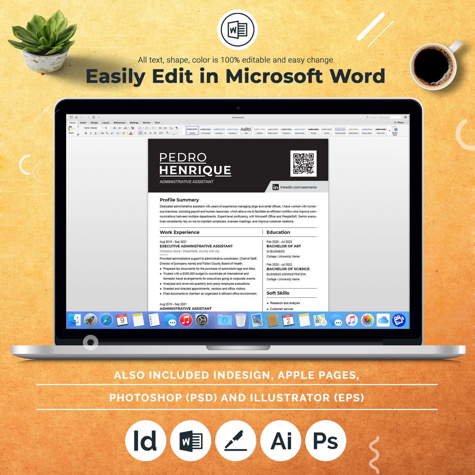Modern Executive Resume Template CEO Resume Template for Word and Apple ...