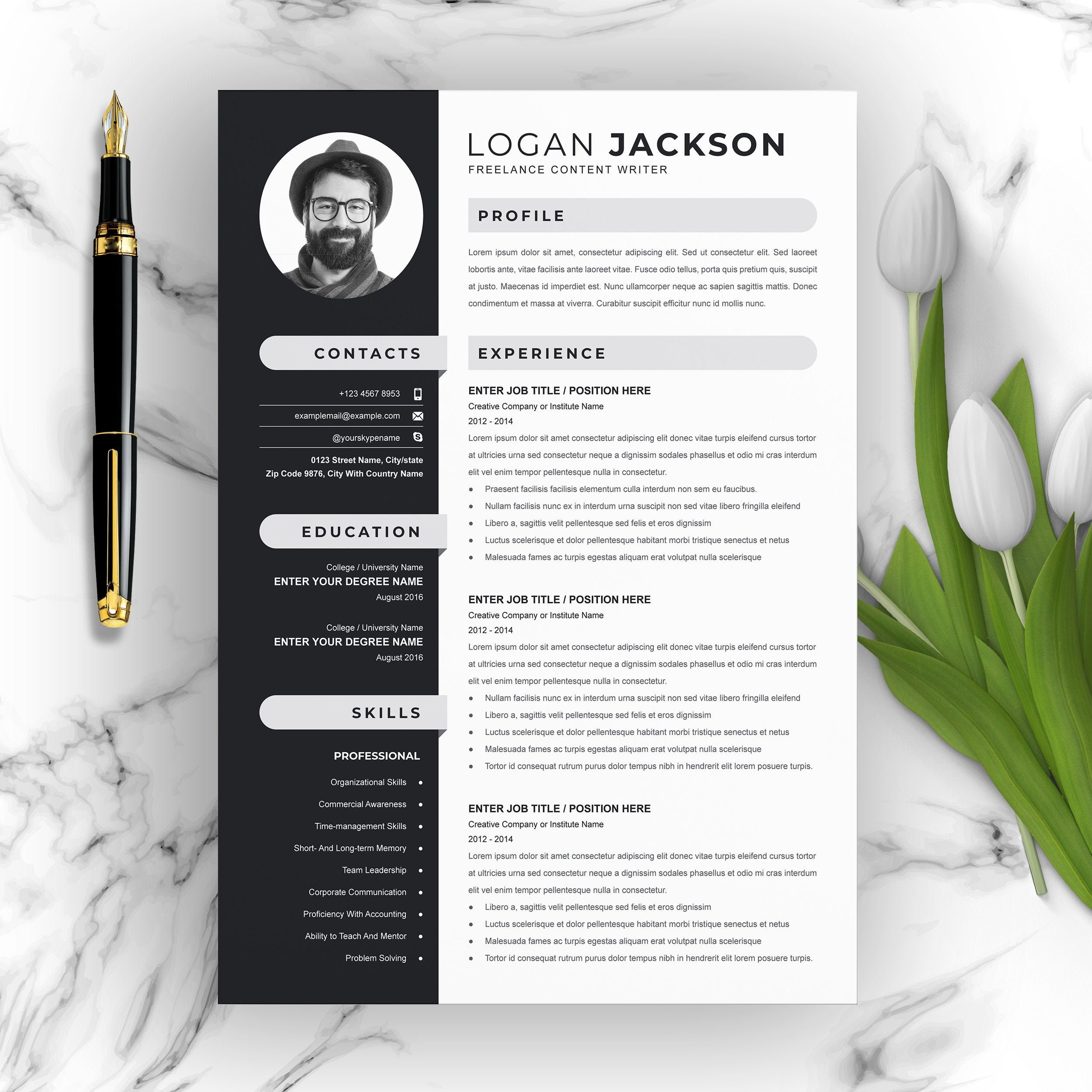 Teacher Resume Templates Download 2 Page Word Resume Template - Etsy