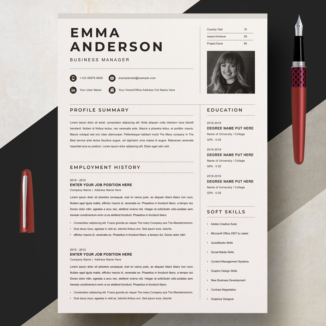 Two Pages Word Resume Template Professional Resume Template Cv Template ...