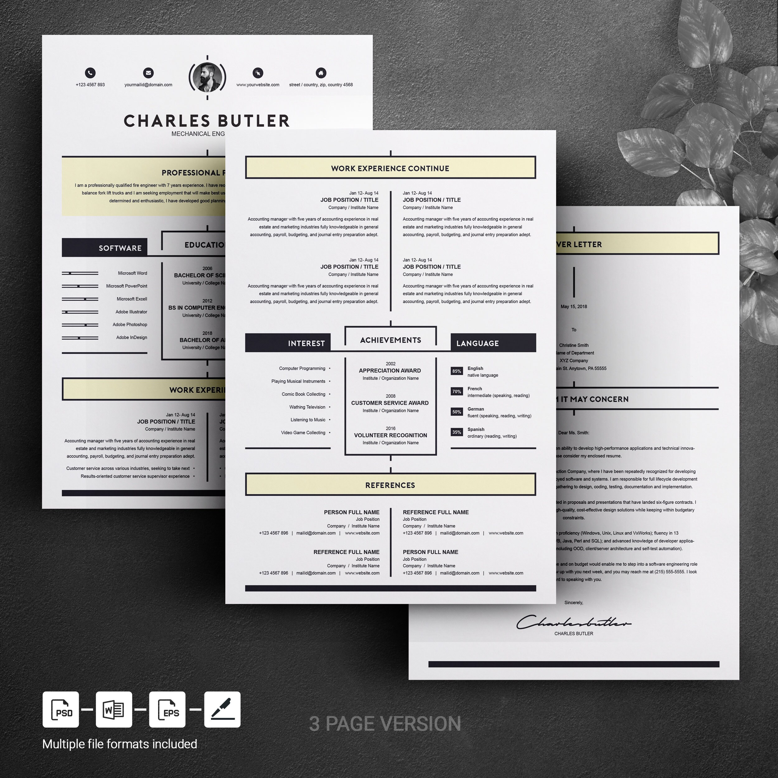 Creative & Modern Resume for Job 2 Pages Printable Clean CV - Etsy