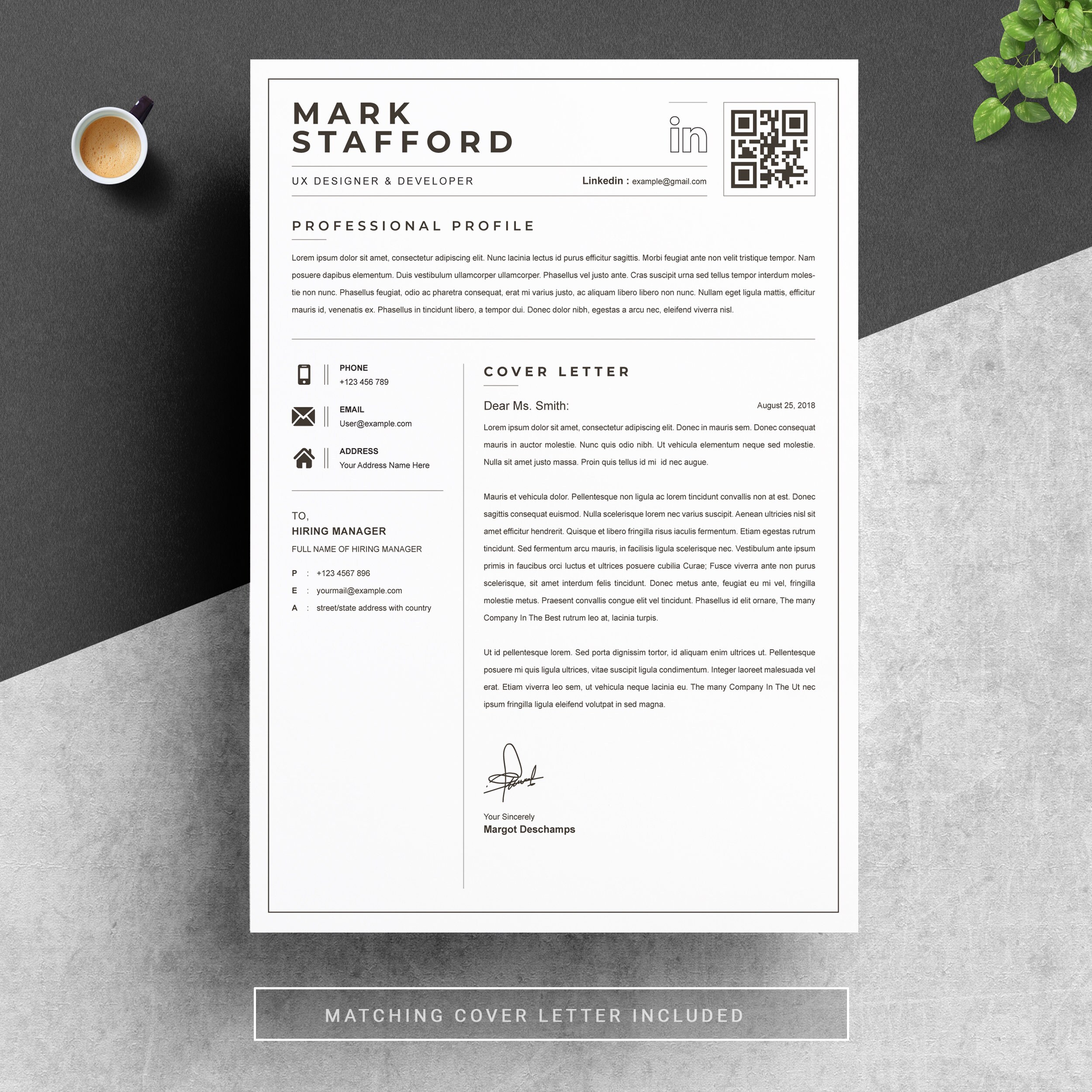 Professional Resume / CV Template With MS Word Cover Letter - Etsy
