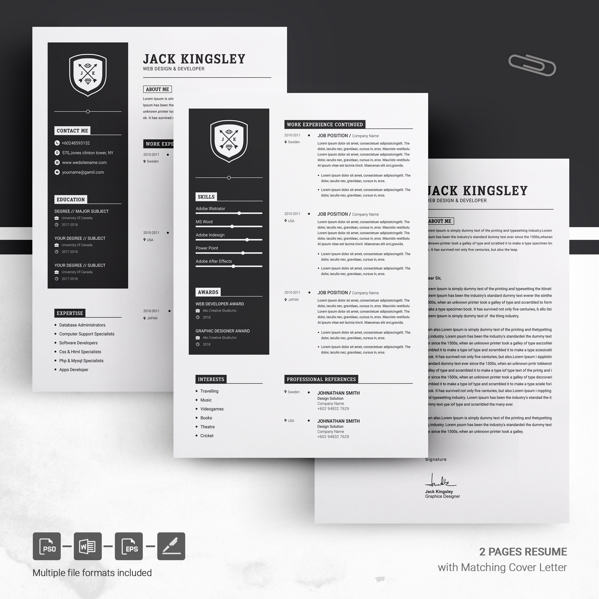Minimalist Resume / CV Design Template MS Word Apple Pages Professional ...