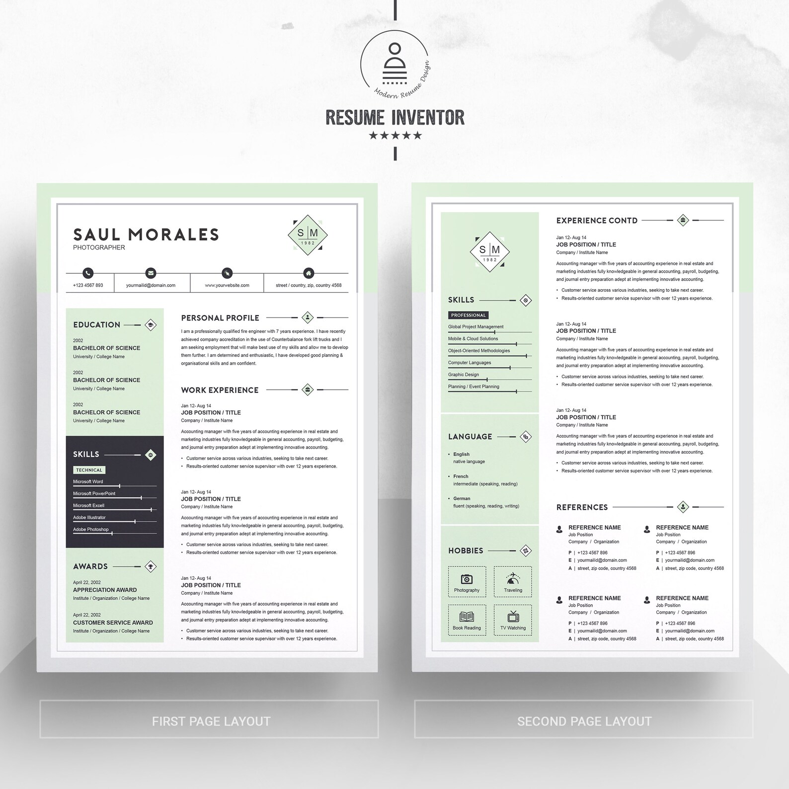 Modern Resume Design Template 3 Page MS Word CV Template With Cover ...