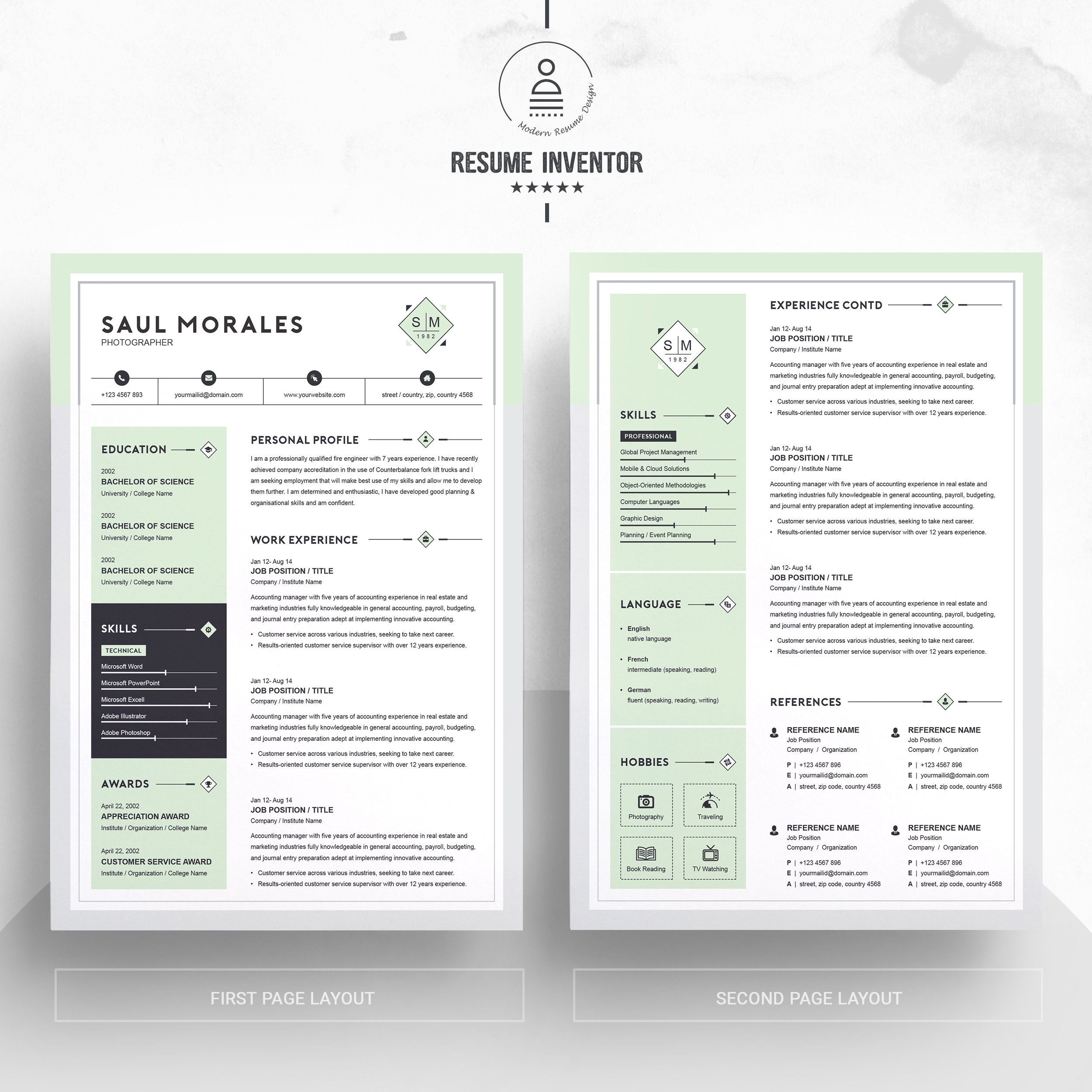 Modern Resume Design Template 3 Page MS Word CV Template With Cover ...