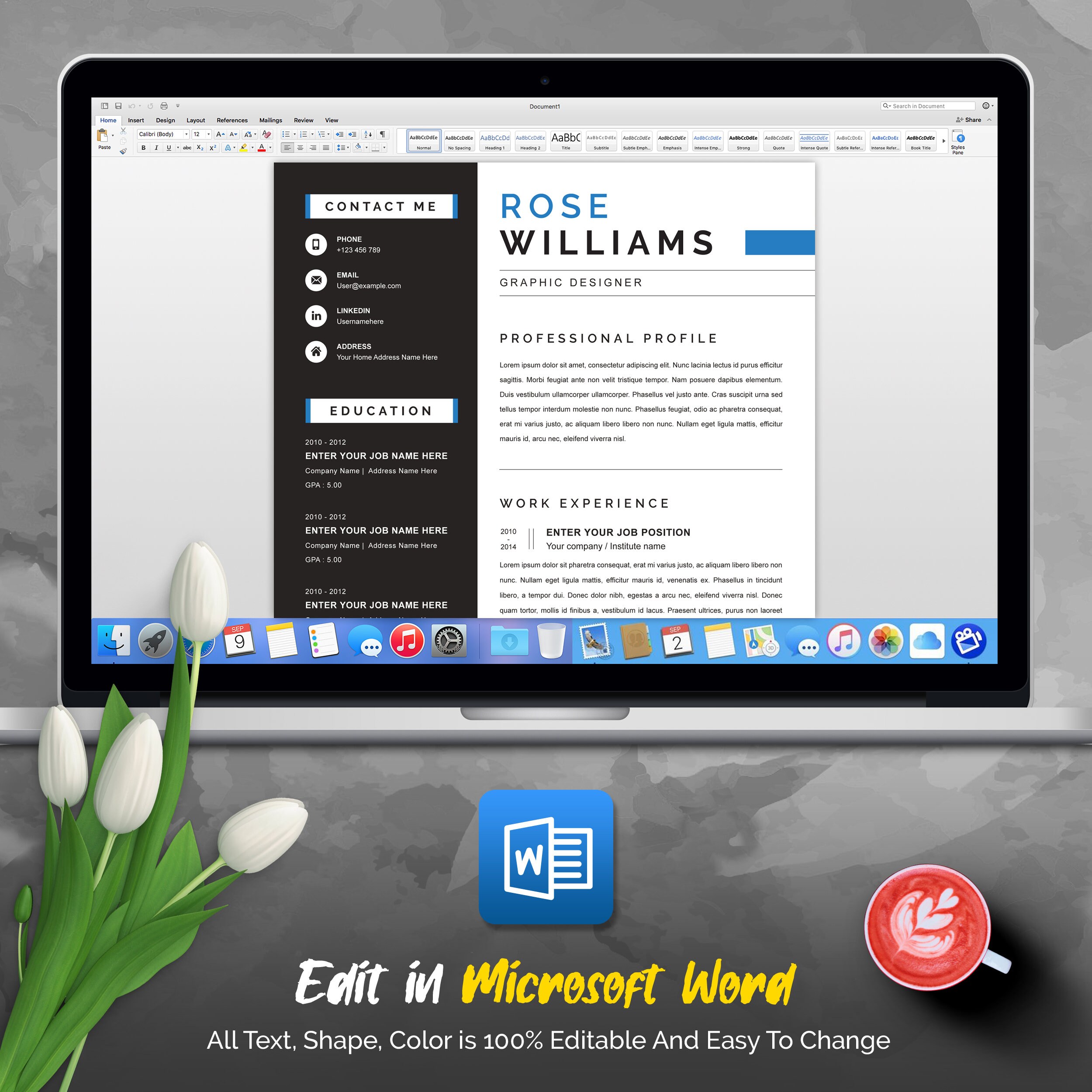 2 Page Professional Simple Graphic Designer Resume Template Word Clean ...