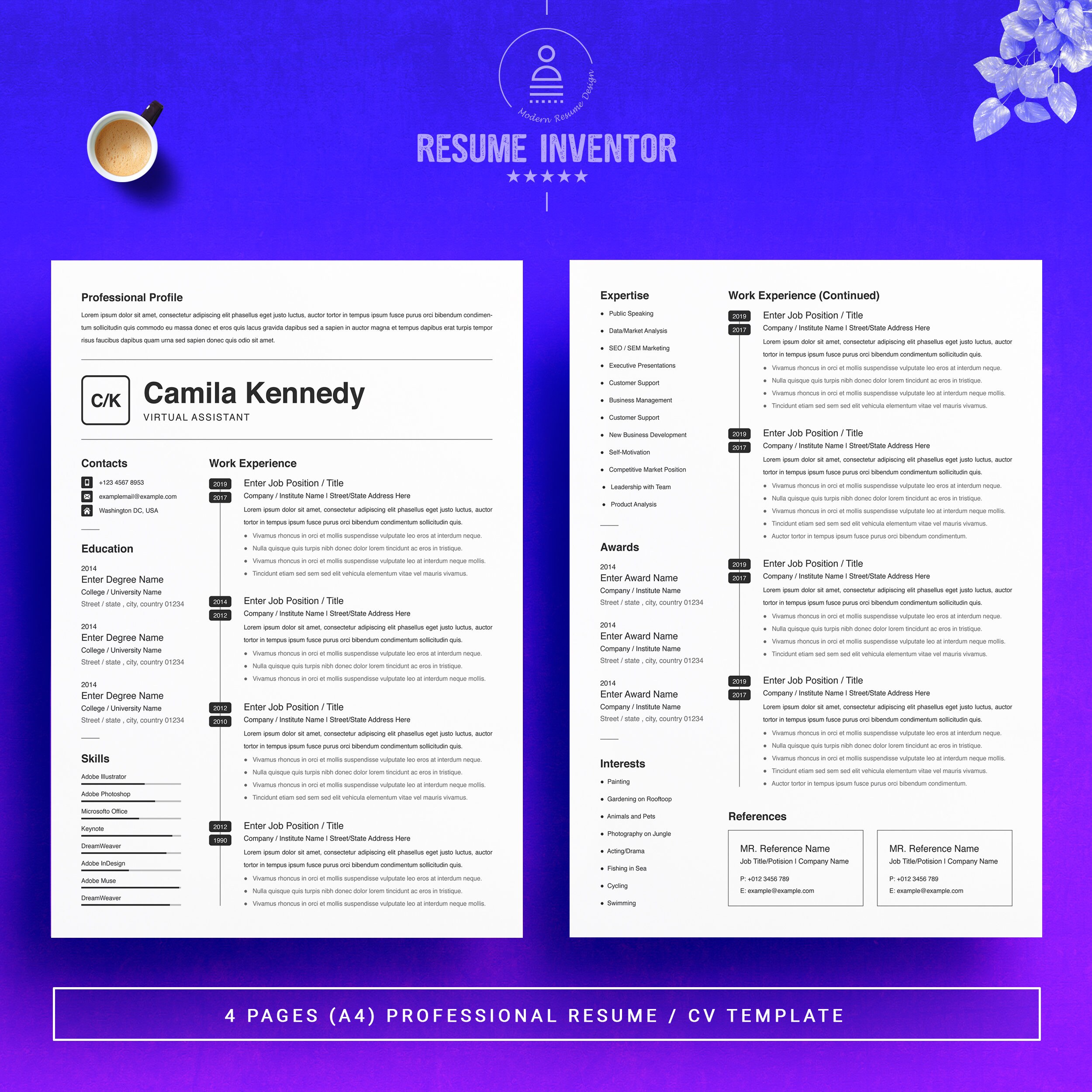 Simple & Clean Word, Apple Pages, Indesign Professional Resume Template ...