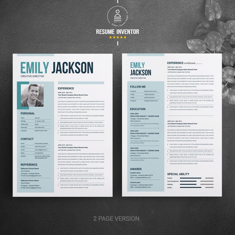 Modern Resume Template & Cover Letter for Microsoft Word 3 - Etsy