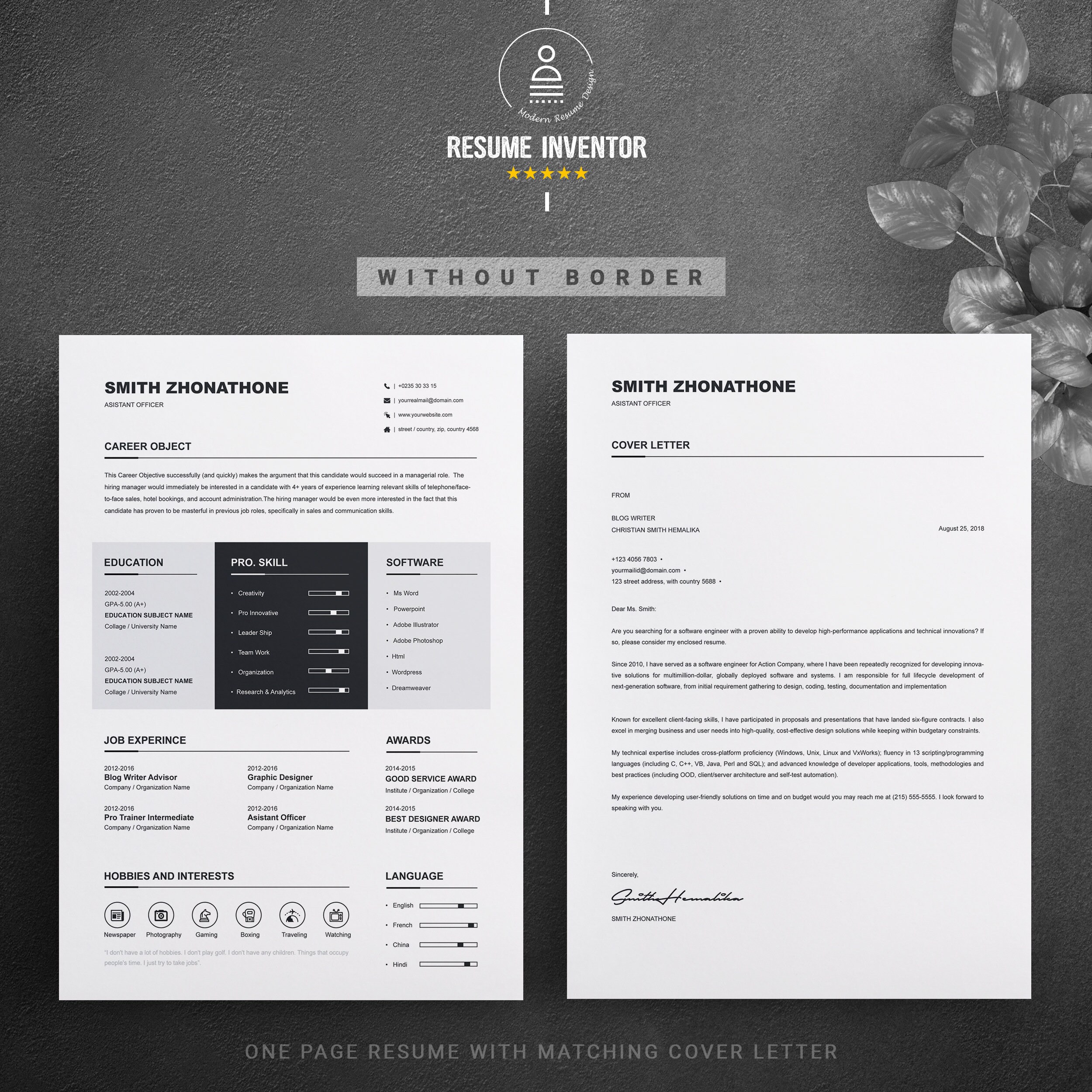 One Page Resume / CV Design Template Clean and Professional - Etsy