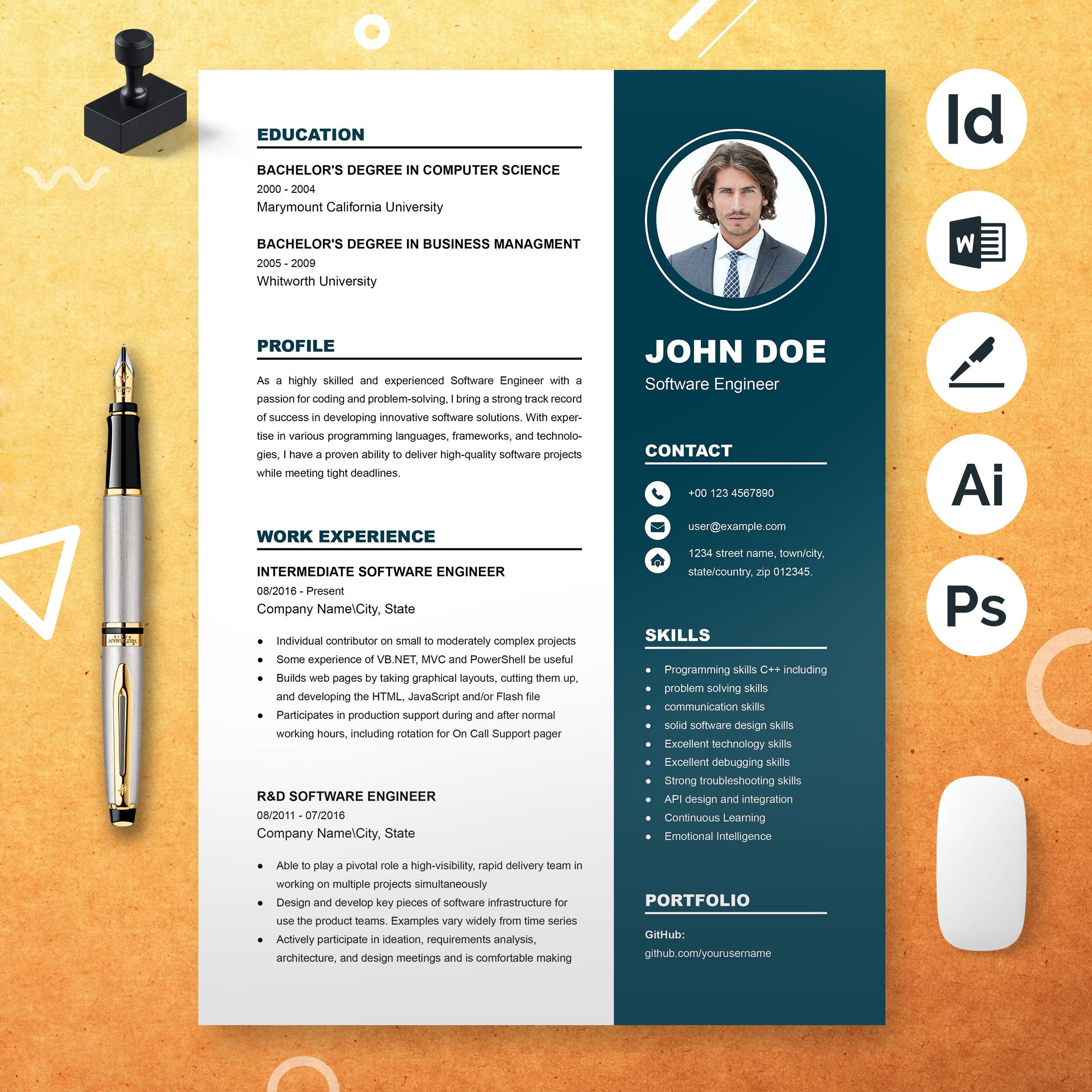 Customizable Resume CV Template Creative CV Design - Etsy